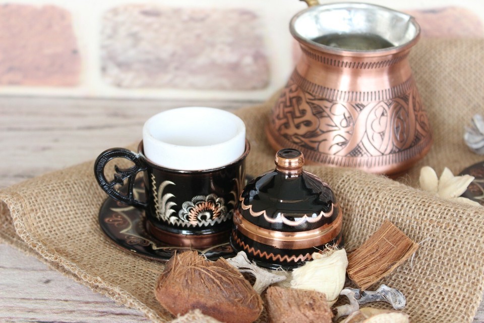 Handmade Copper Turkish Coffee Espresso Set, 2 Coffee Cup and Coffee ...