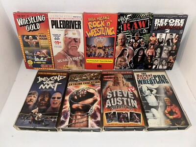 Lot of 9 Pro Wrestling VHS Tapes WWF WWE ECW RAW Piledriver Beyond the ...