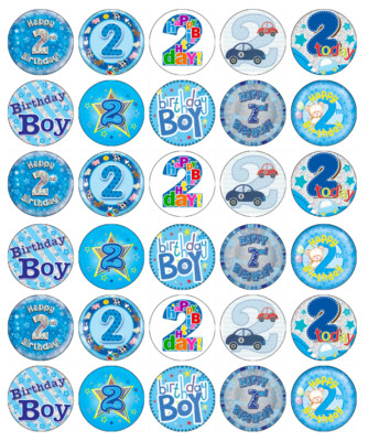 30x 2nd Birthday Boy Blue Cupcake Toppers Edible Wafer Paper Fairy Cake ...