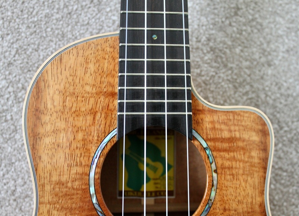 Big Island Ukulele Co. 3A Solid Curly Koa Tenor Cut Away W/ Pickup ...