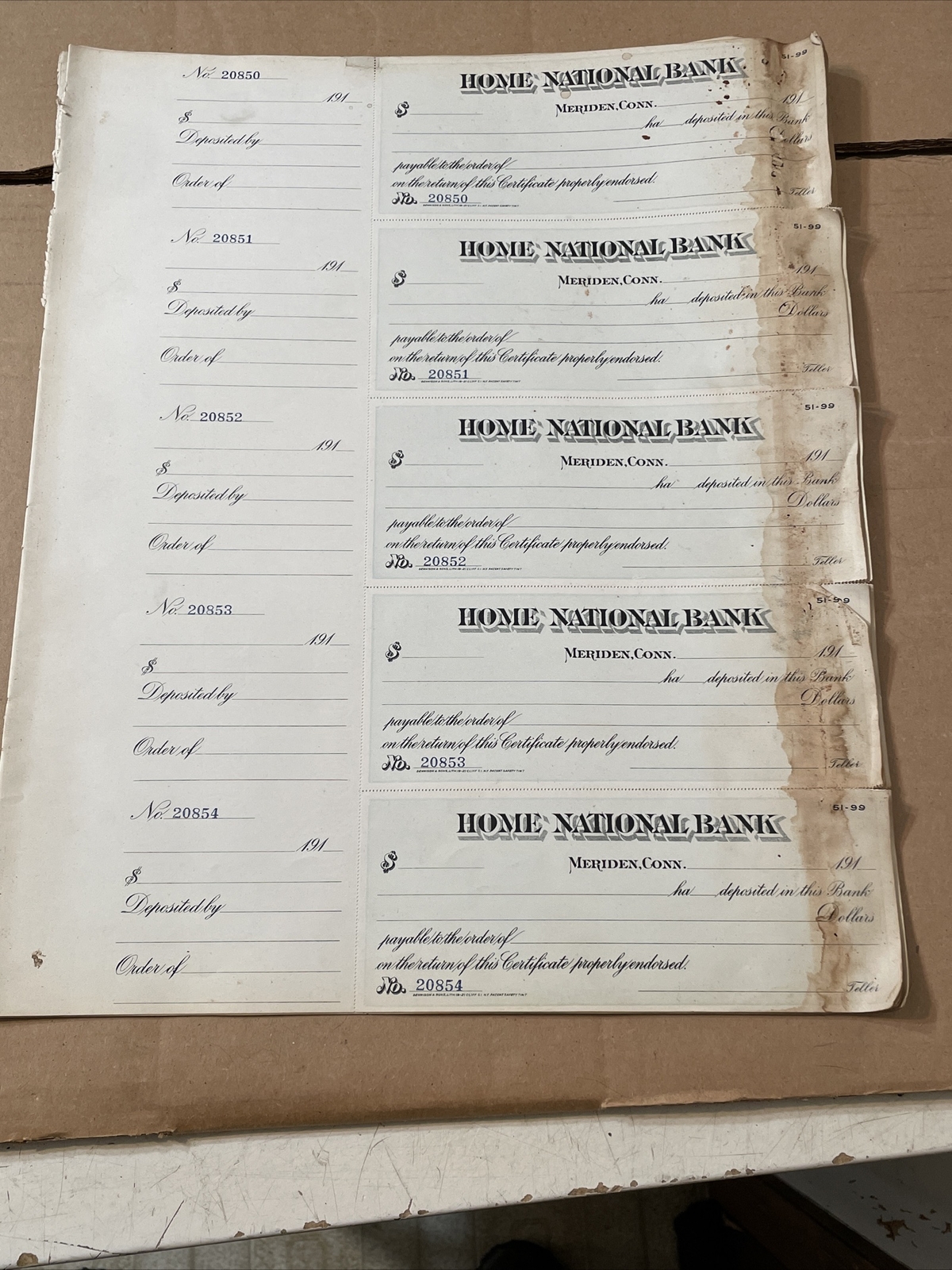 Antique Home National Bank Meriden CT Blank Checks 1910’s Over 50 ...