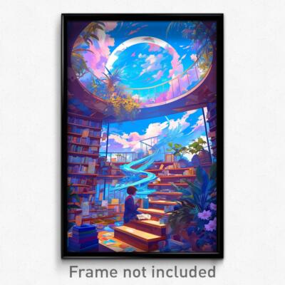 Art Poster - Sky Blue Book Store (Psychedelic Trippy Weird 11x17 Print ...