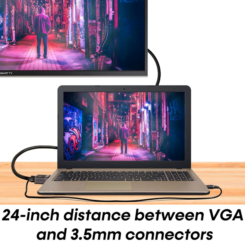 Monitor VGA Cable 3.5mm Audio SVGA Monitor Cord HD15 PC Computer VGA to ...