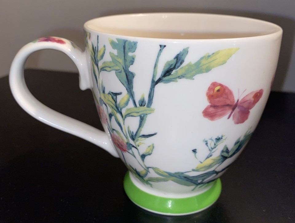 The English Mug Co Fine China 12 Oz Footed Bird, Butterflies, Floral ...