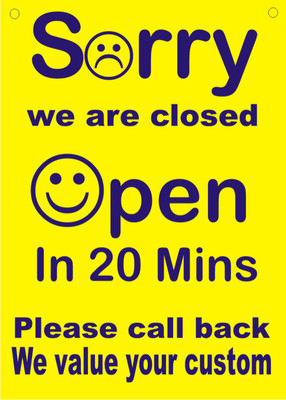 Back in 15 minutes - Rigid hanging sign - 2 sizes - Colours - Shop ...