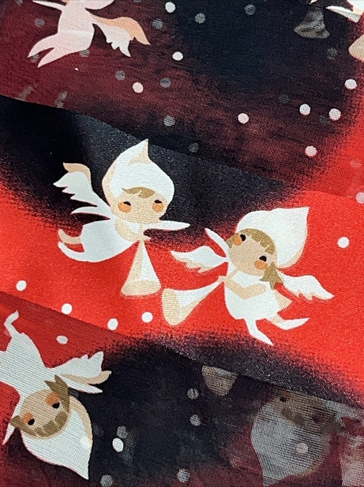 Vintage Oblong Scarf Holiday PIXIE ELVES Red Black Christmas 60x13” | eBay