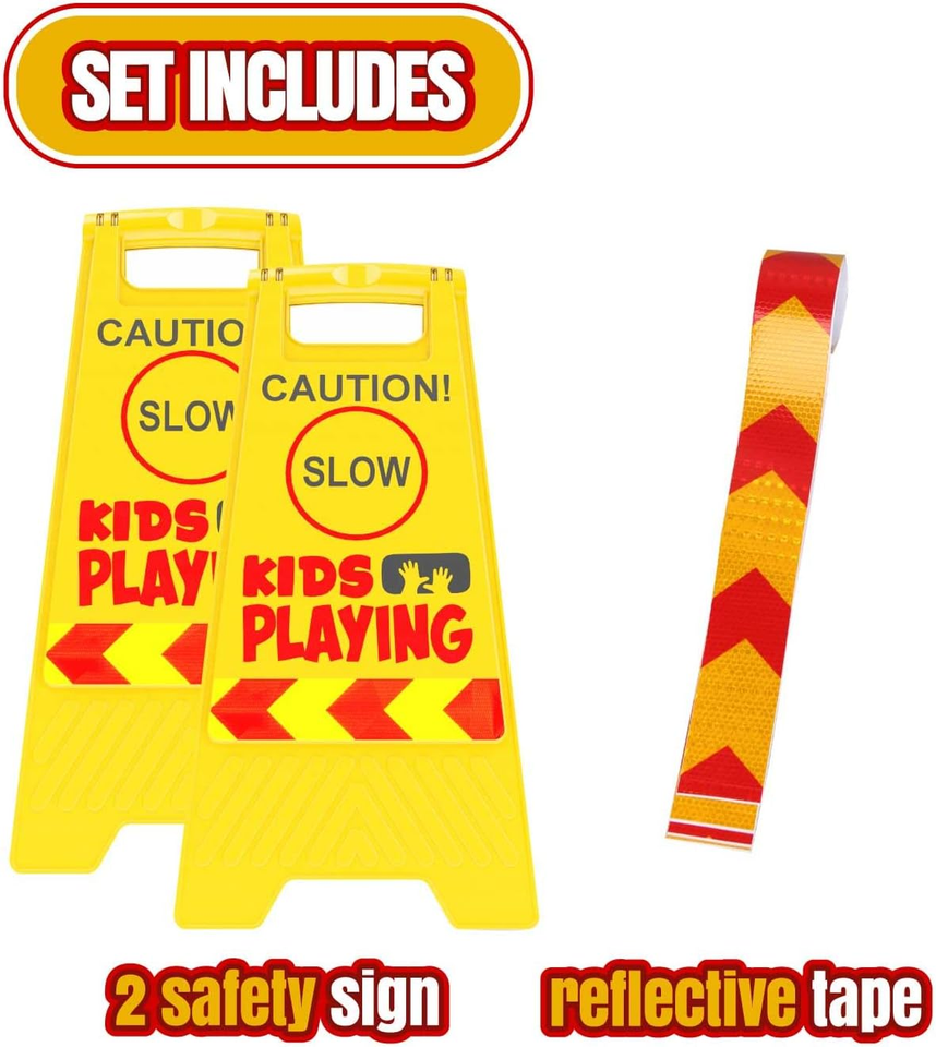 2 Pack Kid Playing Caution Sign - Children Safety Slow Road Yard Sign ...