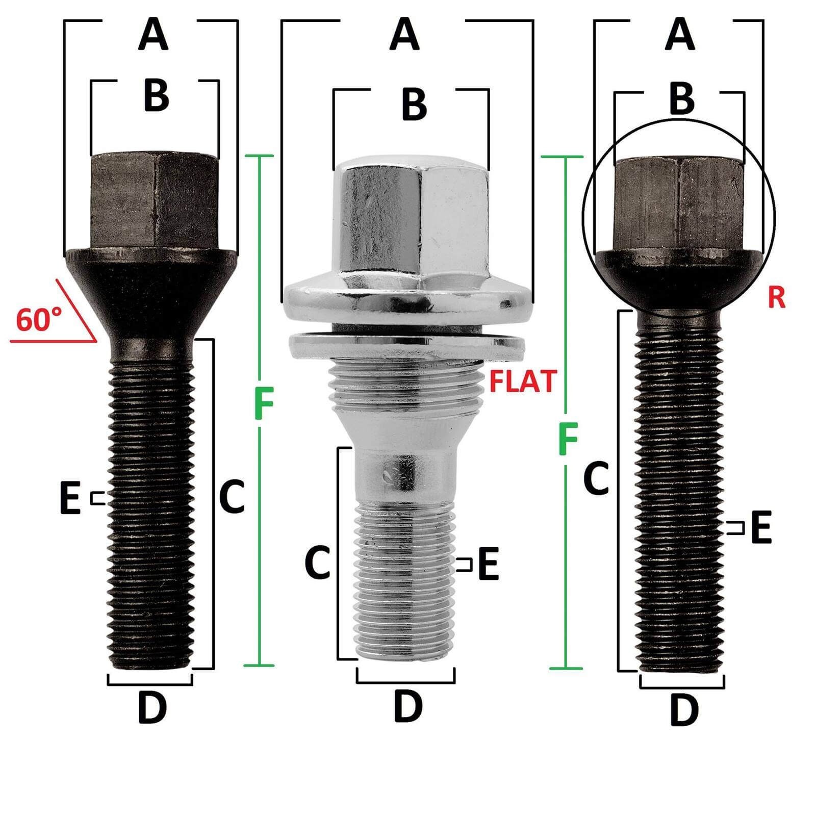 20 Radschrauben für VAG VW Audi Seat SKoda M14 1,5 27 Kugel R13 ...