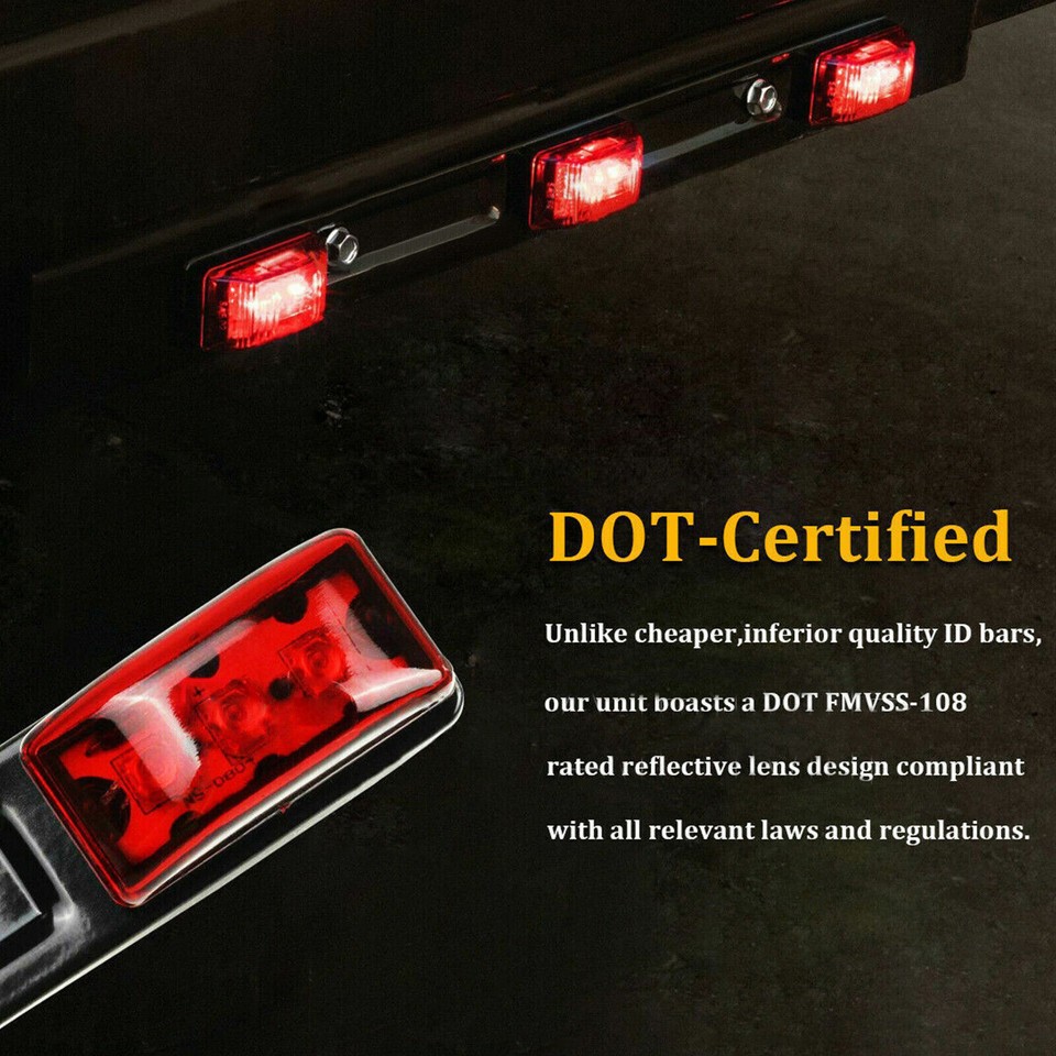 1X Red LED Stainless Rear Clearance ID Marker Light Bar Truck Trailer ...