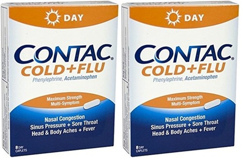 CONTAC Cold+Flu DAY Maximum Strength Multi Symptom 8 Caplets EXP 5/26 ...