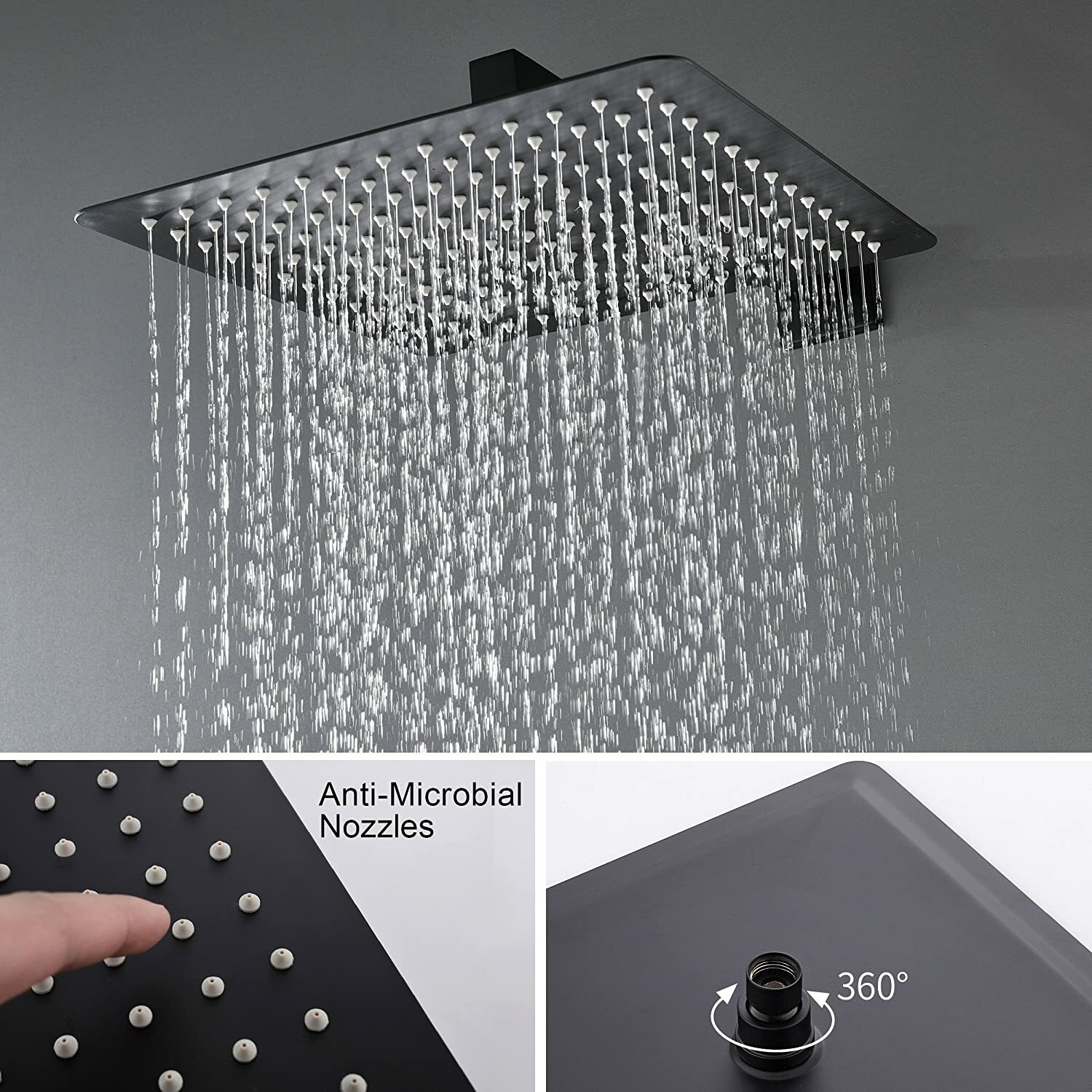 Black Rainfall 12" Shower Head Faucet Set Shower System Tub Spout w ...