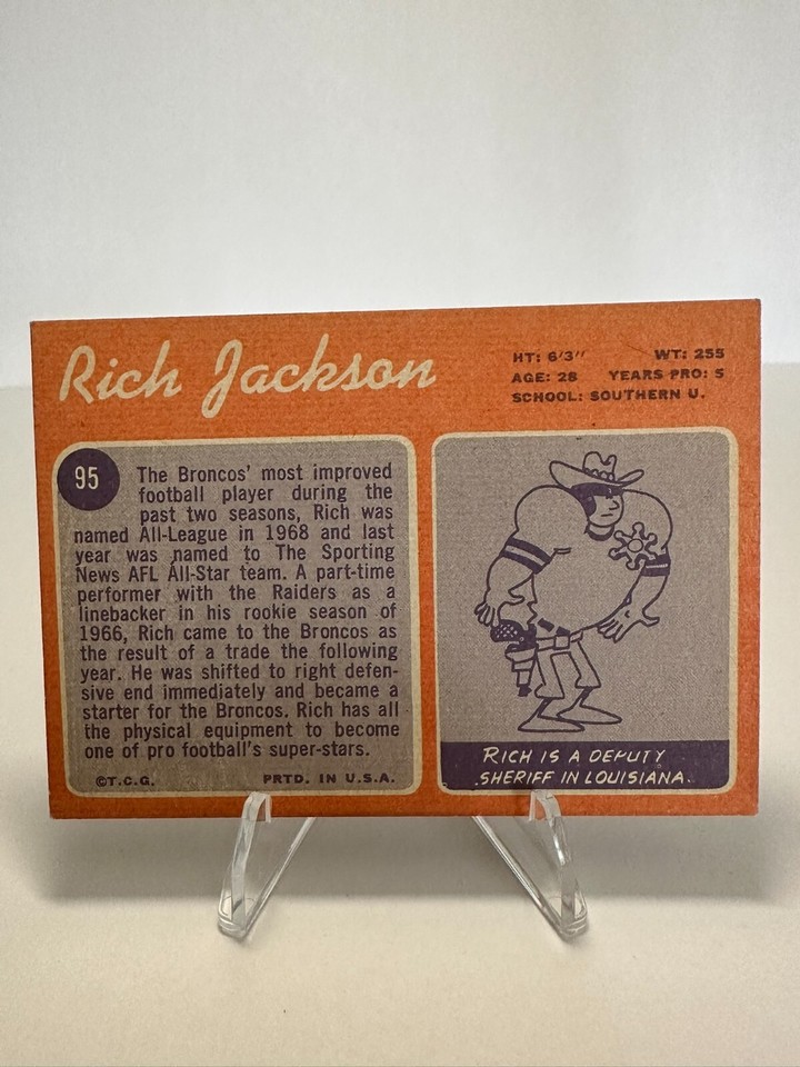 1970 Topps Rich Jackson Signed RC Rookie Card Auto Autograph NFL Denver ...