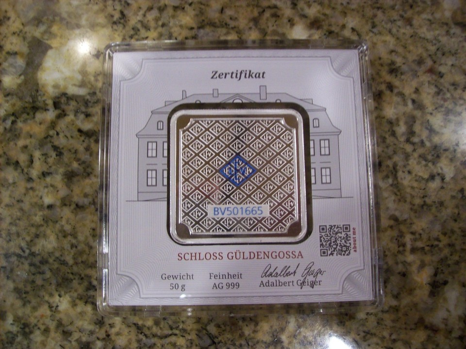 50 GRAM GEIGER 999 FINE SILVER BAR / SECURITY LINE SERIES / #BV501665 ...