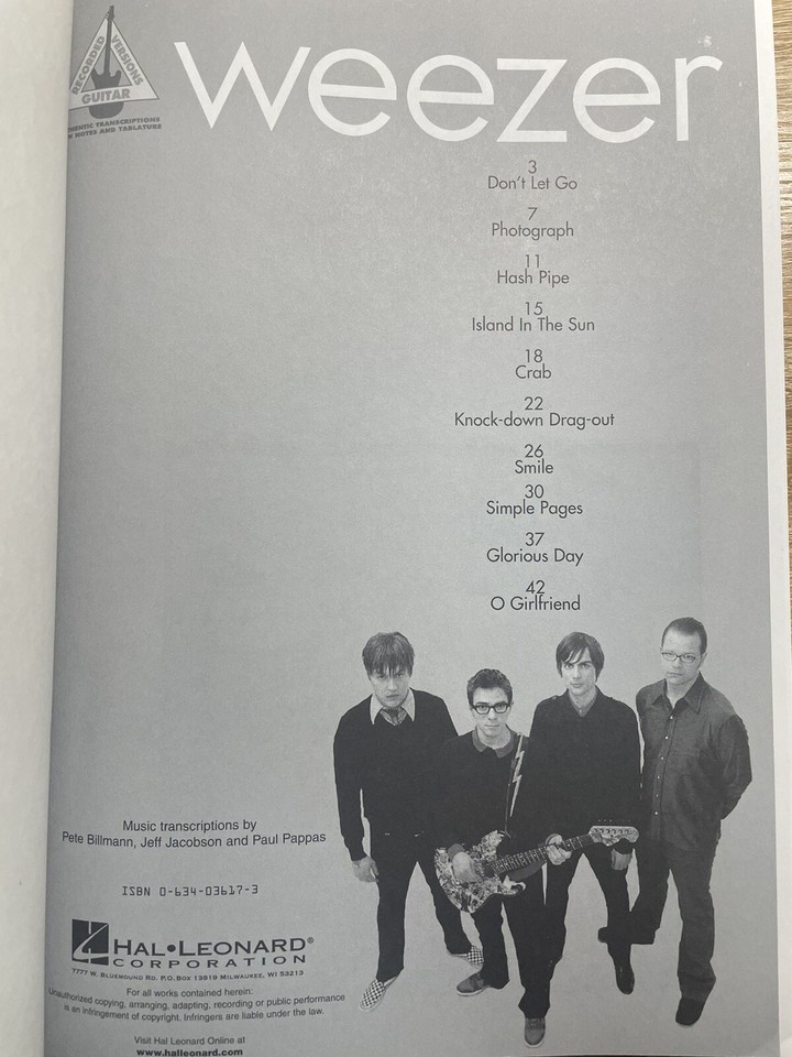Weezer, Weezer, Songbook | eBay