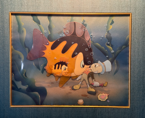 Original Production cel Walt Disney's Pinocchio Jimmy Cricket framed w ...