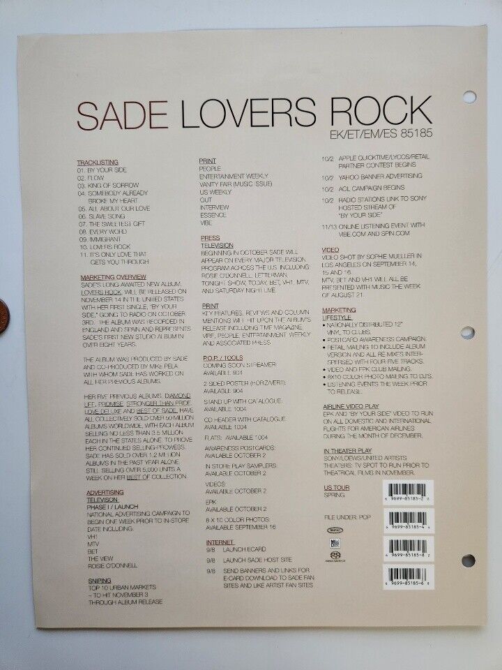 Sade 2000 Lovers Rock Promotional 2 Page Press Flier Sade 2000 Lovers Rock Promotional 2 Page Press Flier