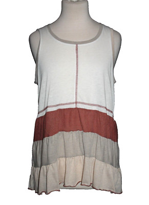 Mystree Tank Top Shirt Woman’s Size Medium M White Brick Khaki Ruffle ...