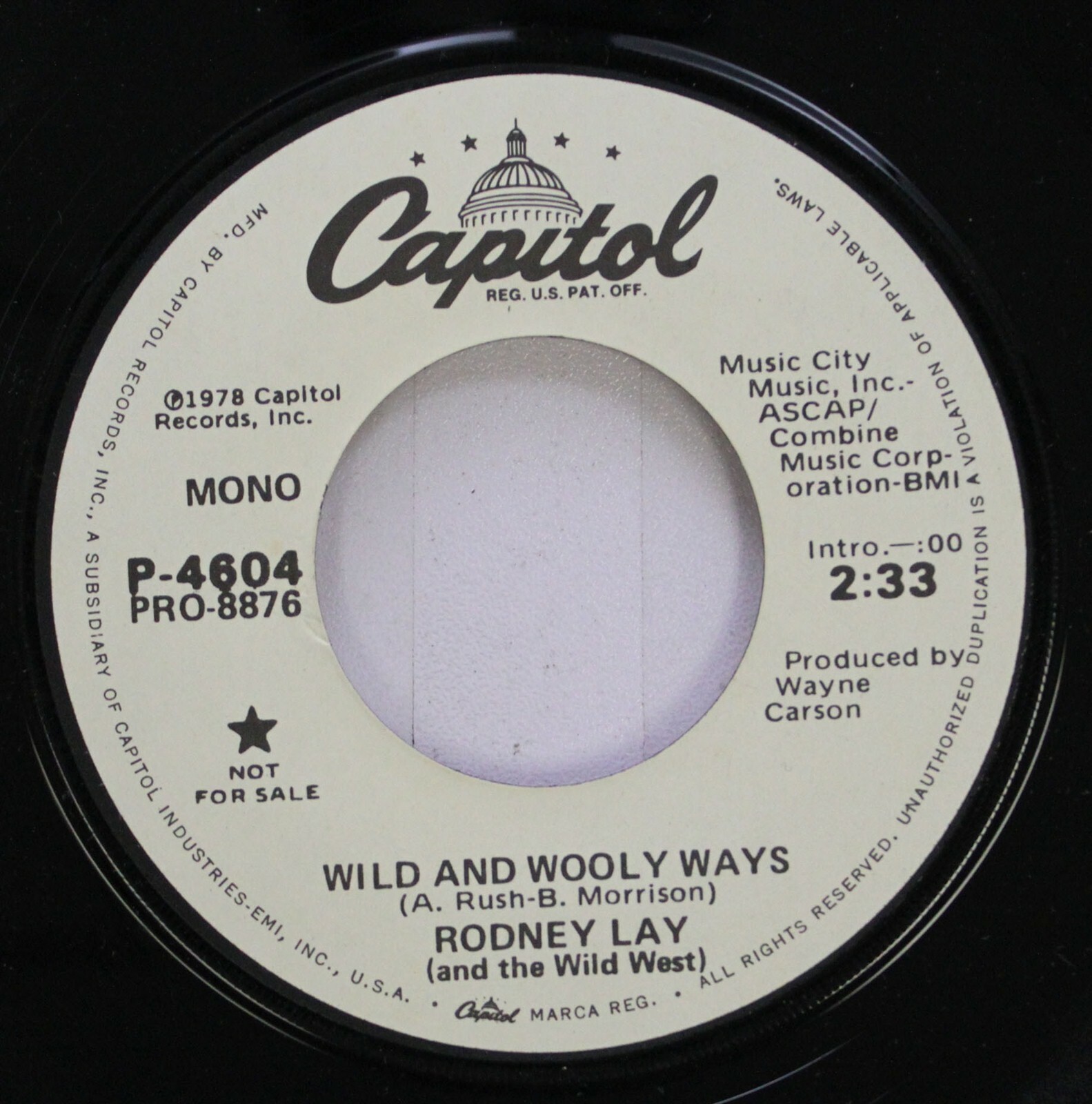 Rock Promo 45 Rodney Lay - Wild And Wooly Ways / Wild And Wooly Ways On ...