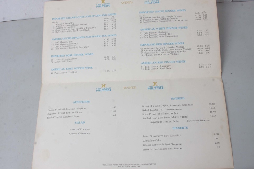 1970's Elvis Las Vegas Hilton "NOW" menus, Summer Festival menu, 2 ...