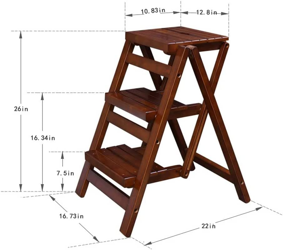 3 Step Stool Wooden Folding Ladder Chair Thickened Library Stair Chair ...
