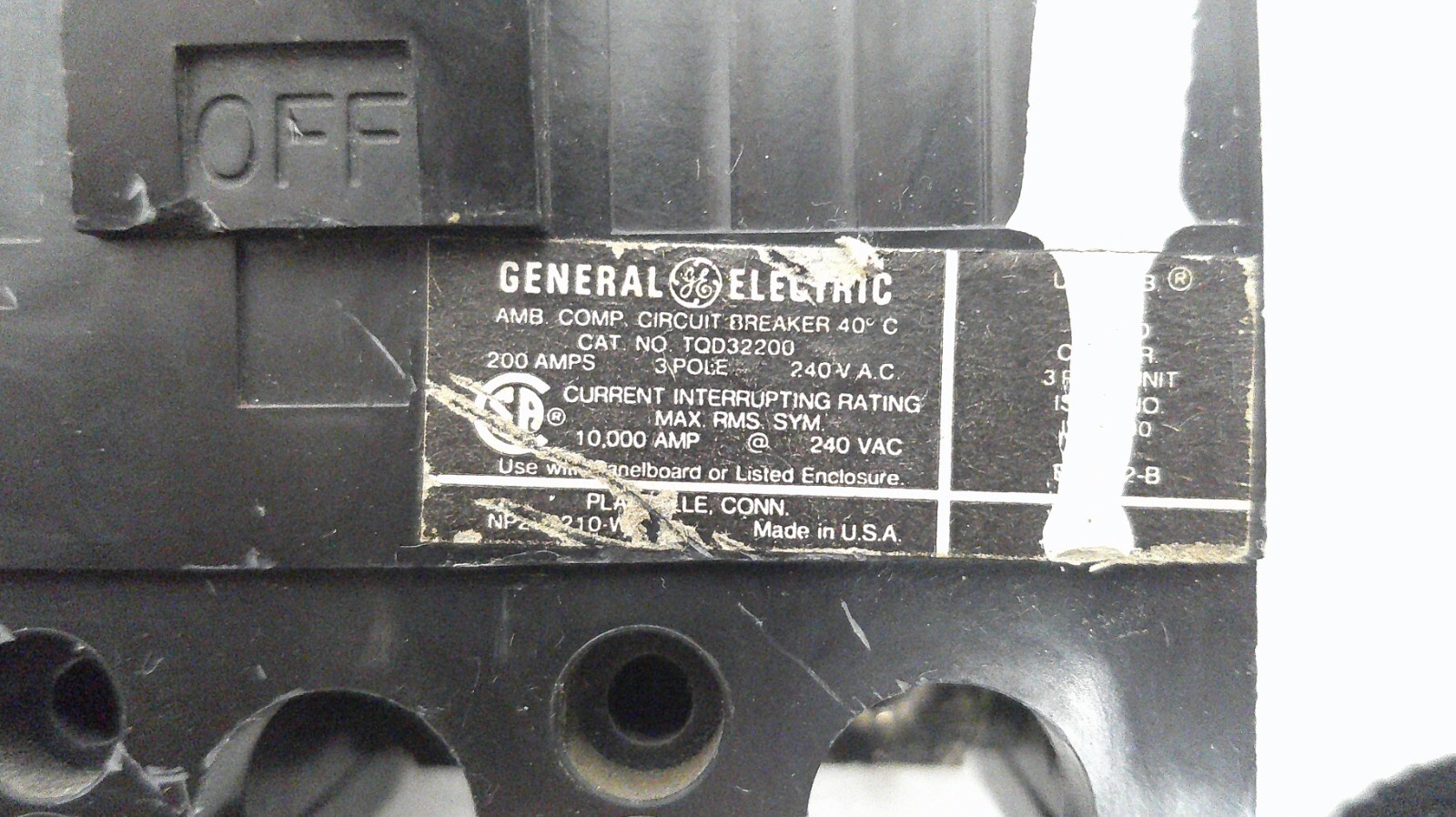 General Electric TQD32200 200A 240VAC 3 Pole Circuit Breaker | eBay