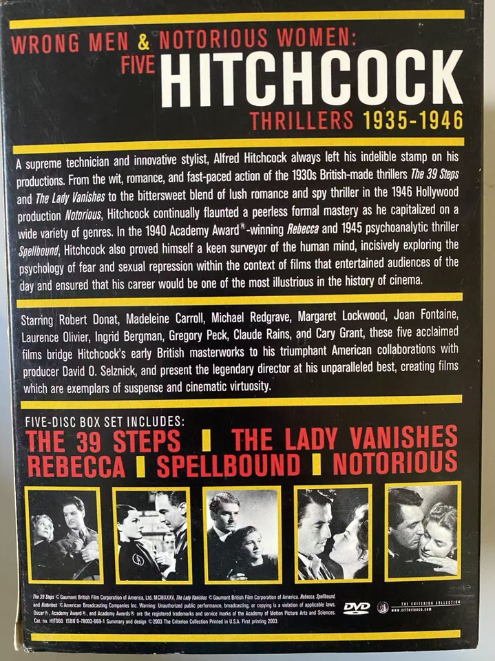 Hitchcock Thrillers (1935–1946) DVD Box Criterion Collection, 5 Films ...