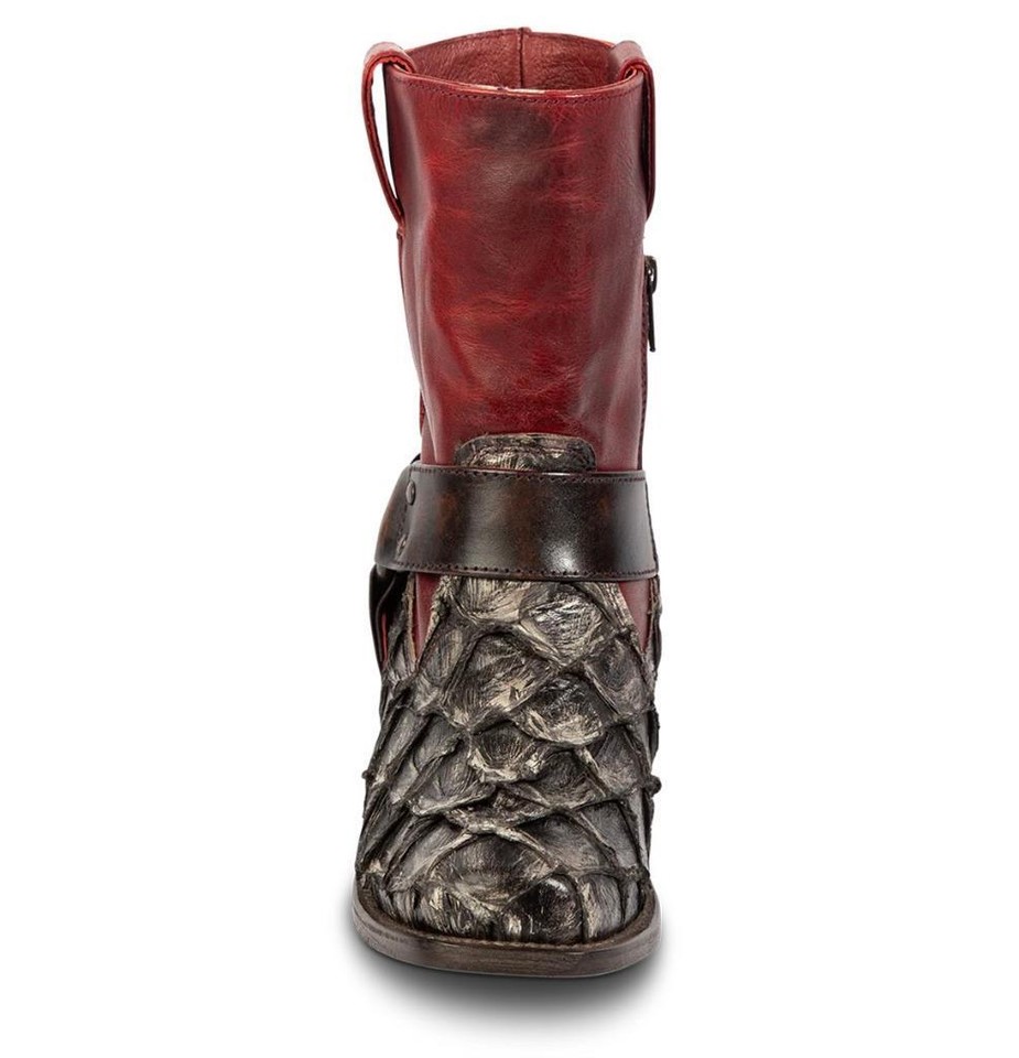 New NIB Freebird Darcy Red Gray Black Multi Fish Leather Harness Boots ...