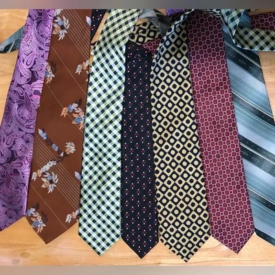 VINTAGE Retro Polyester Tie Bundle 7 Piece Lot Reseller Box Neckties ...