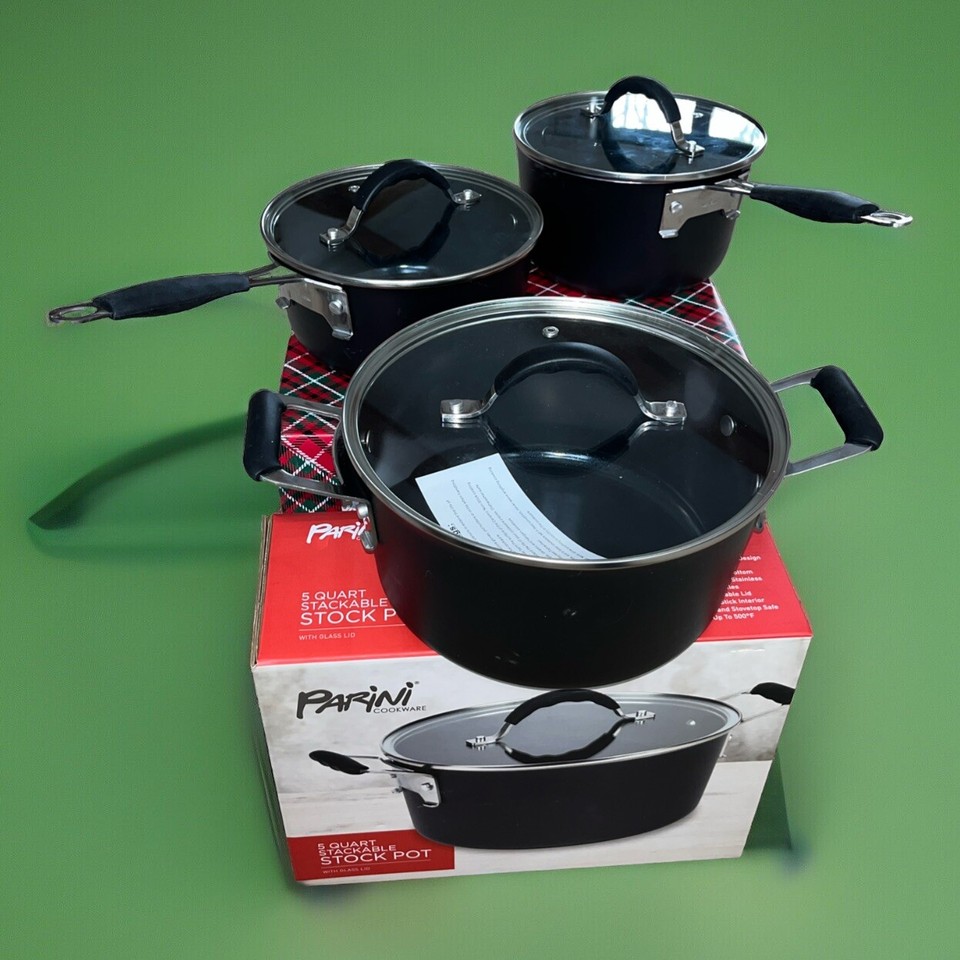 6 piece- Parini Cookware Set with 5 Qt. Stackable Stock Pot all have ...