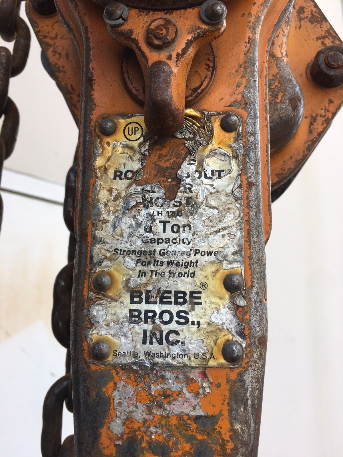 Beebe LH1200 Roustabout 6 Ton Lever Chain Hoist 5 Ft. Lift Made In USA ...