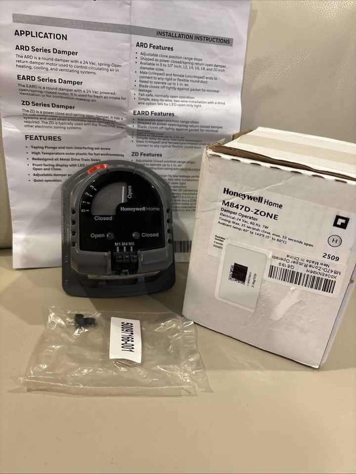 Honeywell M847D-ZONE Damper Actuator for ARD, EARD and ZD Zone Dampers ...