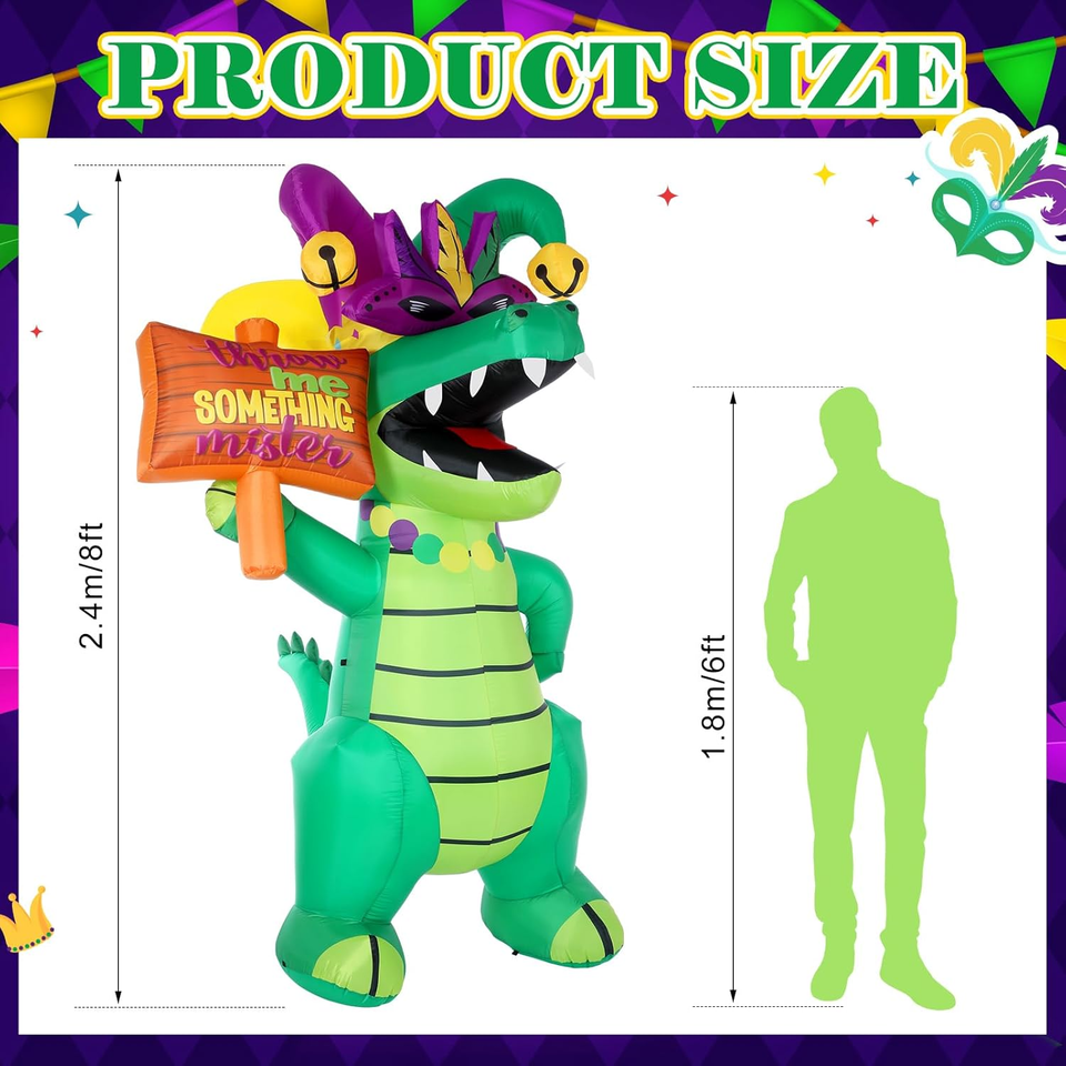 8Ft Huge Mardi Gras Alligator Inflatable Mardi Gras Inflatable Outdoor ...