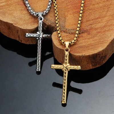 Mens Womens Silver Gold Cross Pendant Necklace Chain Lord's Prayer ...