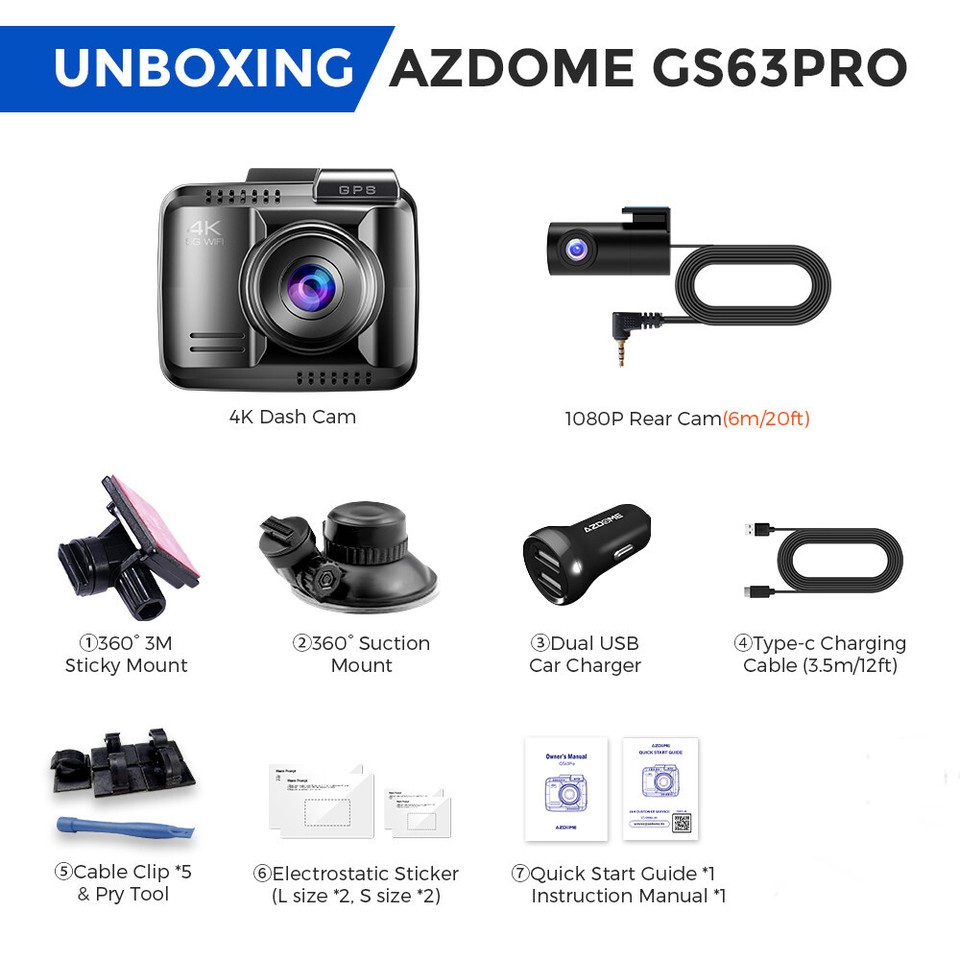 AZDOME 4K Dual Dash Cameras ADAS WiFi GPS Parking Monitor G-sensor ...