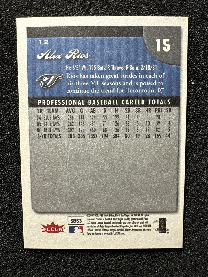 ALEX RIOS #12 2007 Fleer Baseball Toronto Blue Jays QTY | eBay