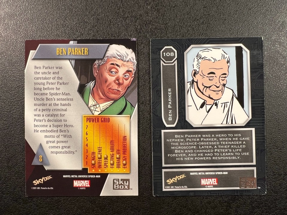 2022 Marvel Metal Universe Uncle Ben #8 and #108 Low and High Series A ...