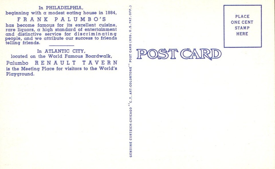 1935 PC FRANK PALUMBO CABARET PHILADELPHIA RENAULT TAVERN ATLANTIC CITY ...