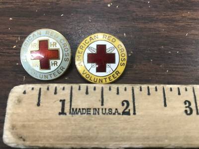 lot of 2 sterling silver enamel american red cross volunteer pins | eBay