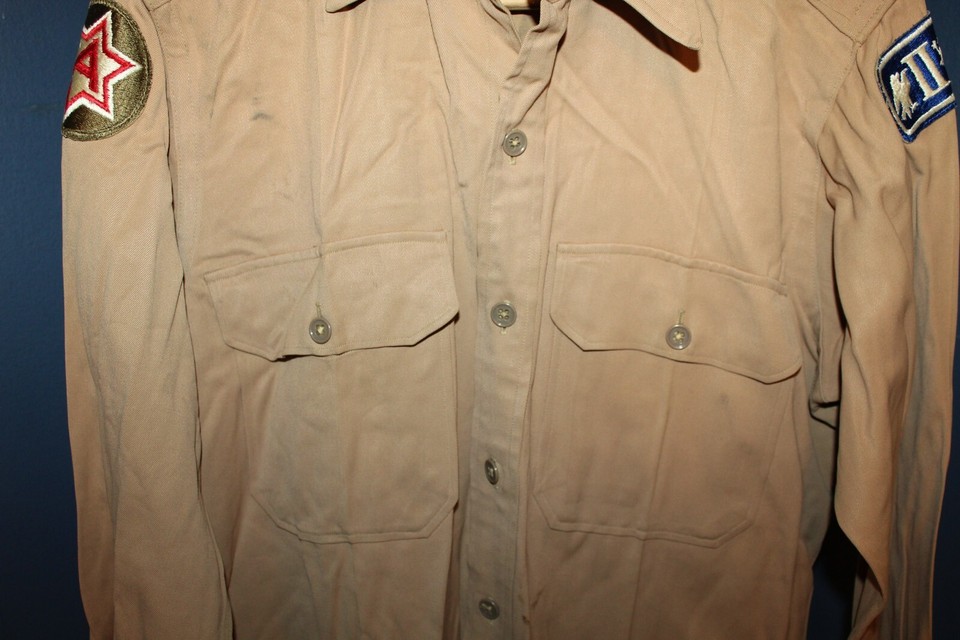 Original WW2 U.S. Army Officer's Double Patched Khaki Cotton L/S ...