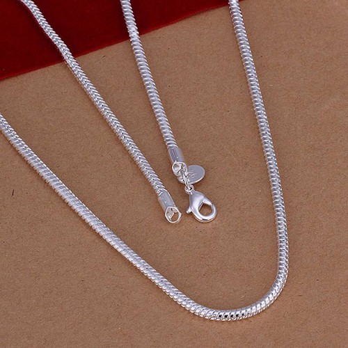 2PCS 925Sterling Solid Silver Men Jewelry 3MM Snake Chain 16-24 Inch ...