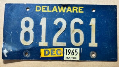 Delaware 1965 RIVETED License Plate # 81261 | eBay