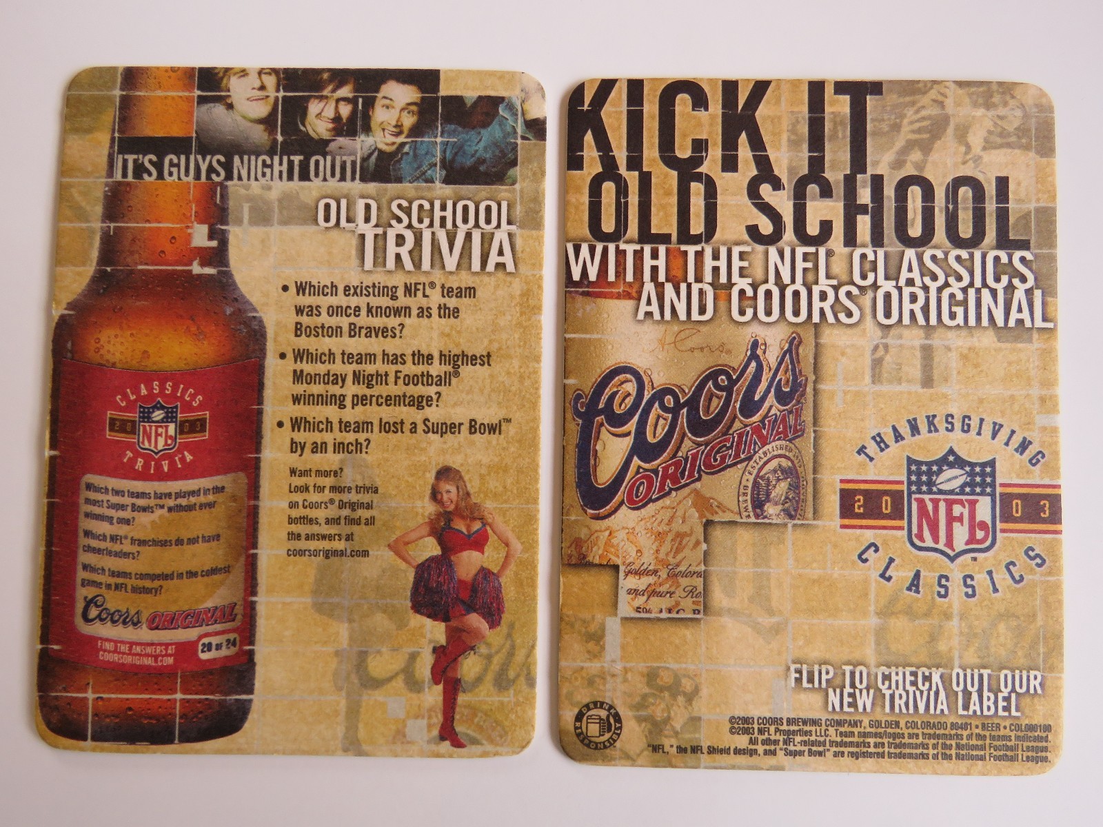 Beer Coaster ~ COORS Brewing ~ Thanksgiving NFL Classics ~ Boston ...