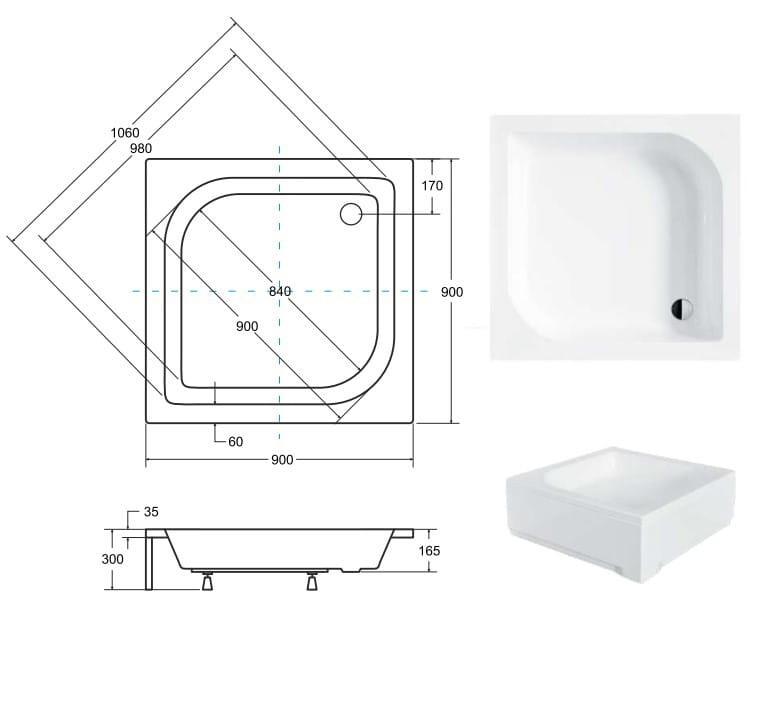 SQUARE DEEP SHOWER TRAY WITH PANEL *ARES* 90cm x 90cm *10 YEARS ...