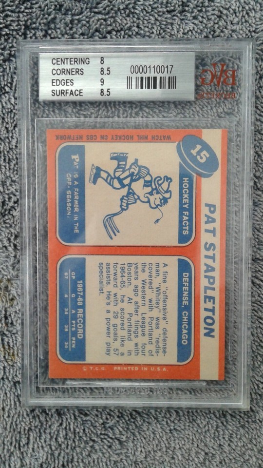 PAT STAPLETON 1968-1969 TOPPS #15 HOCKEY CARD HIGH GRADE BECKETT 8.5 NM ...