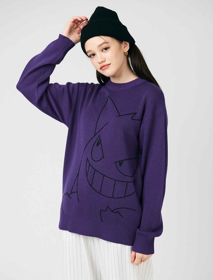 graniph Pokemon Gengar Jacquard Knit Purple Unisex New Product Japan ...