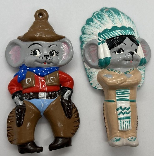 2 Vintage Mouse Ornaments Indian Chief Cowboy Ceramic 4" Mice Lot | eBay