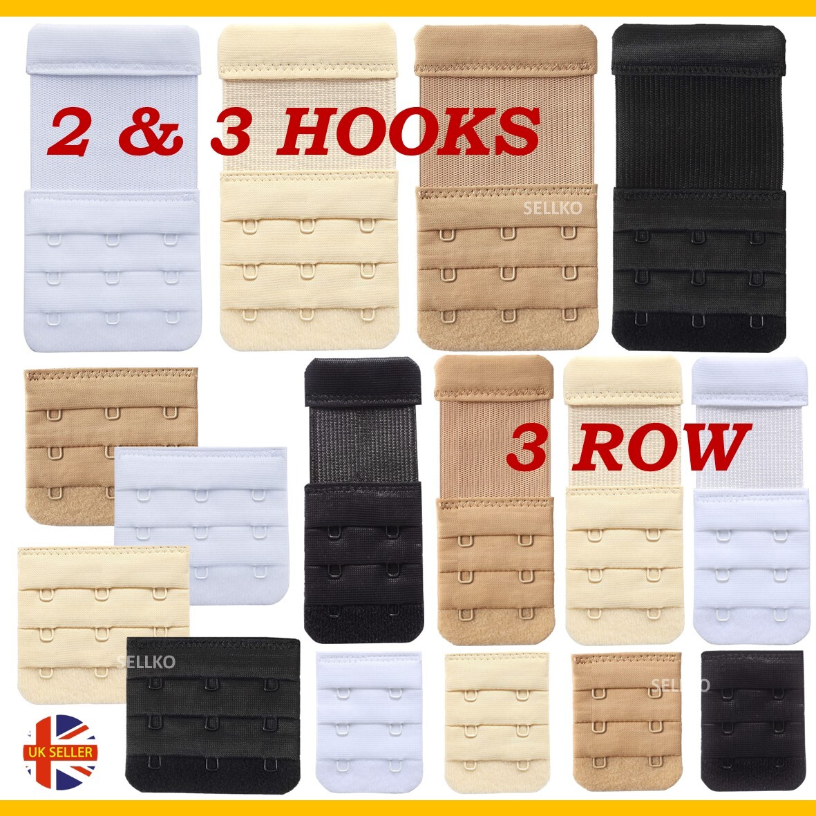 Bra Extender 2 3 Hooks Elastic Extension 4 Colours Bra Strap Strapless ...