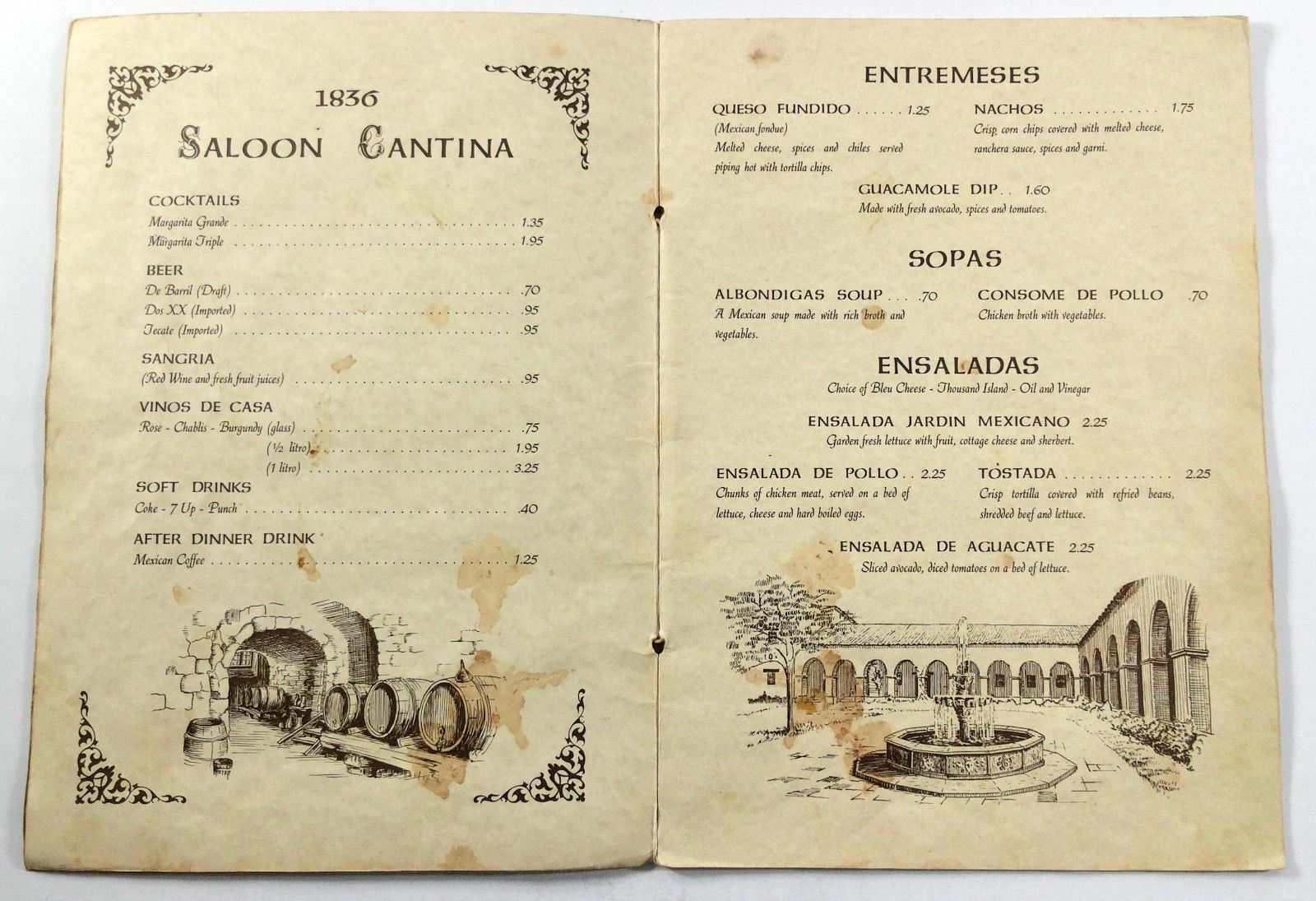 1970's Vintage Menu THE ALAMO Mexican Restaurant Old Mission Recipes ...