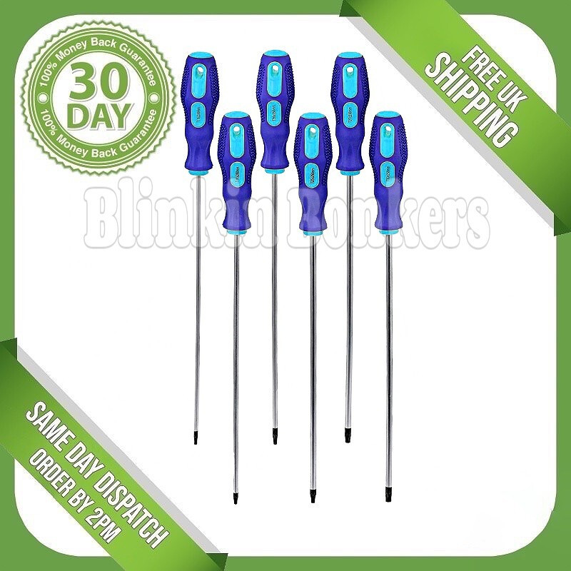 SIX EXTRA LONG TORX SCREWDRIVER STAR MAGNETIC SET T10 T15 T20 T25 T27 ...