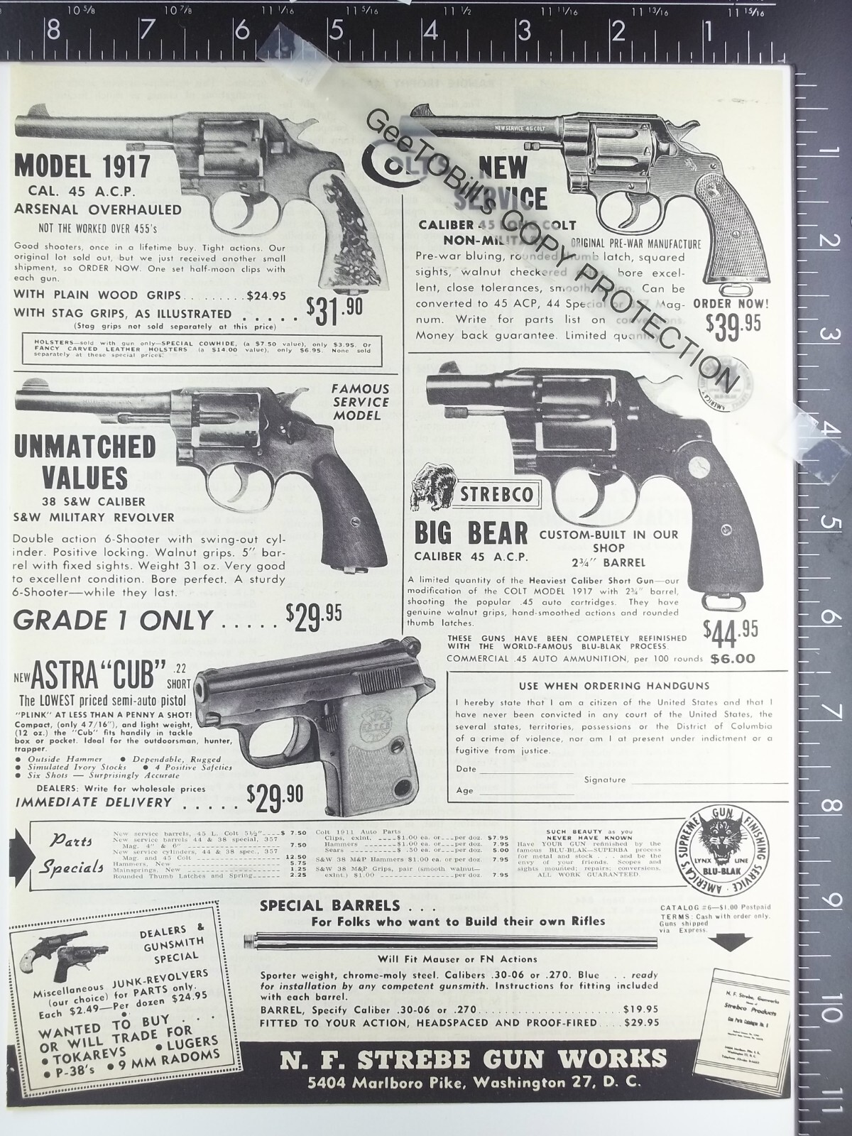 1955 AD Colt 45 Model 1917, New Service, Strebco Big Bear, S&W Military ...